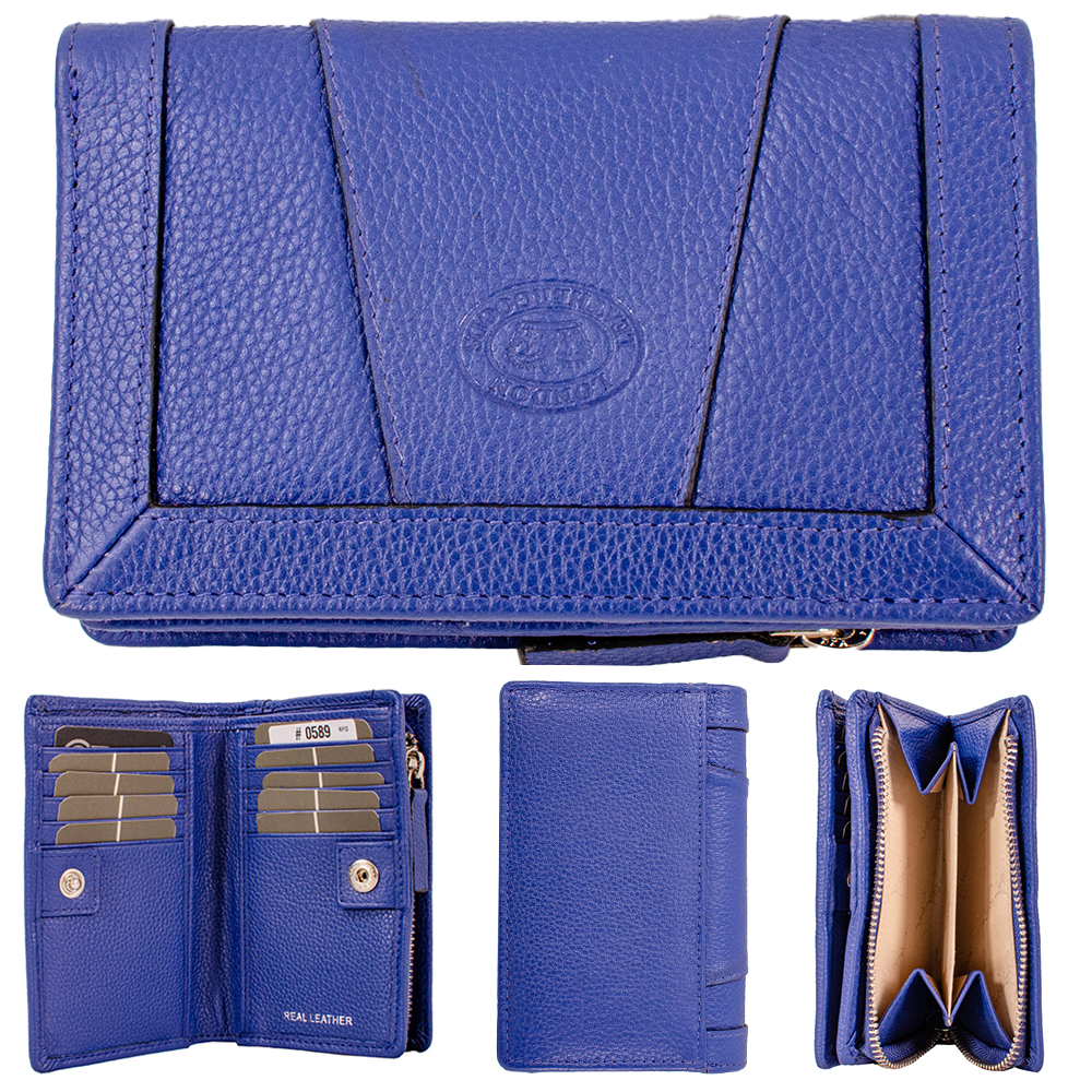 0589 AZURE PEBBLE LEATHER MEDIUM TOP ZIP ROUND PURSE WALLET [0589 AZURE ...