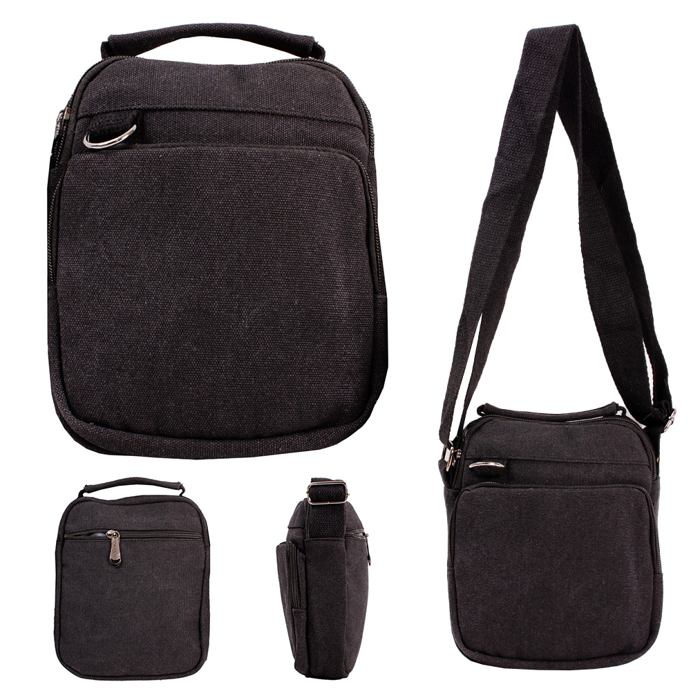 2561 BLACK CANVAS 3 ZIPS X-BODY BAG WITH ADJUSTABLE STRAP [2561 BLACK ...