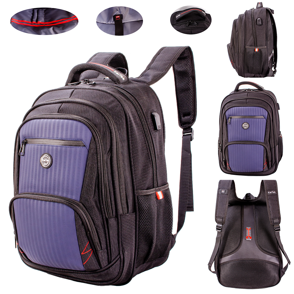 2657 BLUE/BLACK 19'' PINSTRIPE POLYESTER BACKPACK W/PU PATTERN [2657 ...