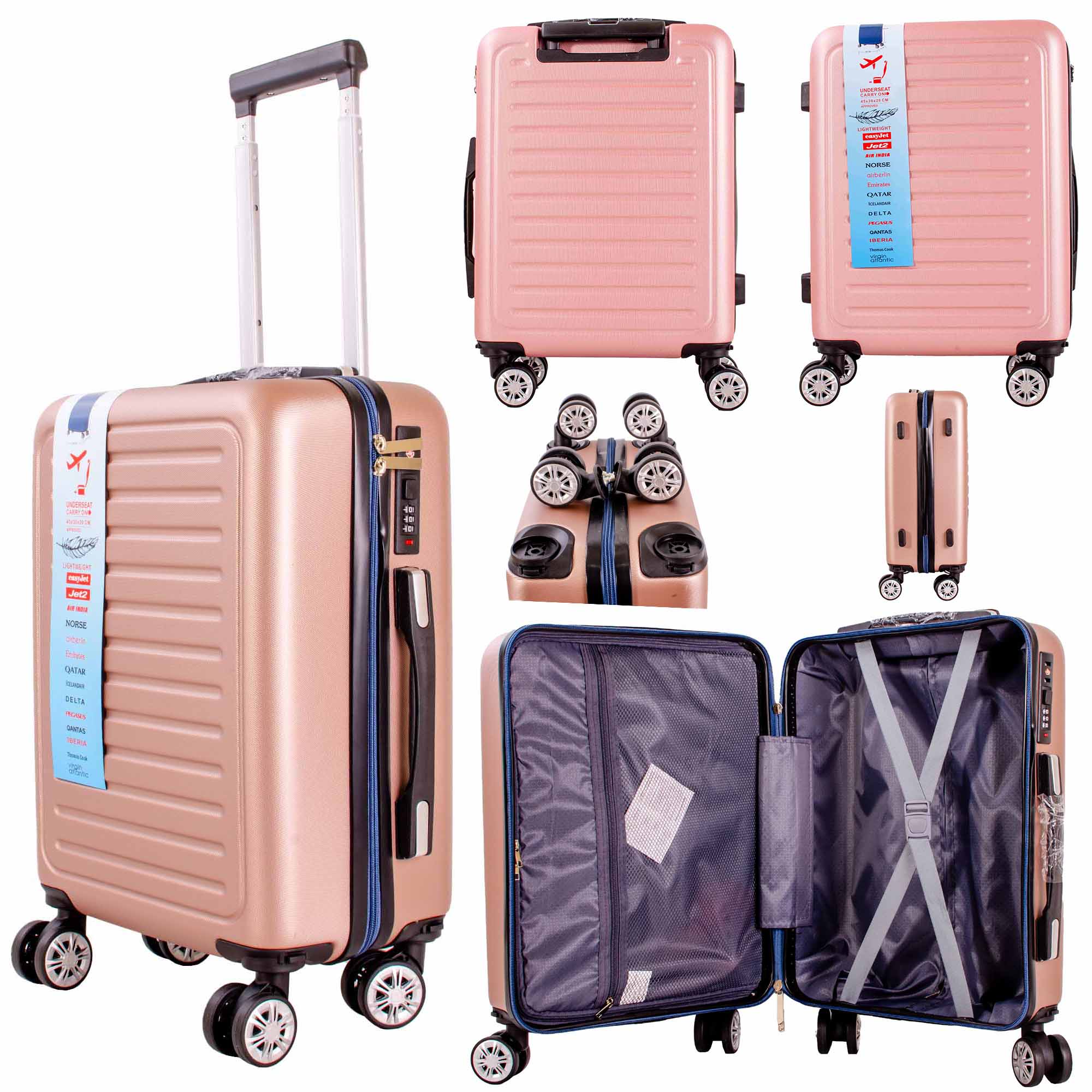 T-HC-US-22 ROSE GOLD W/BLUE ZIP CABIN EASYJET TROLLEY SUITCASE [T-HC-US ...